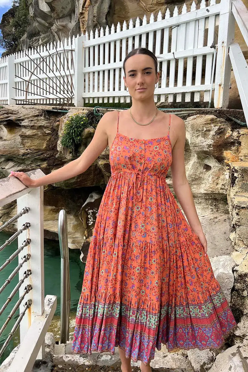 Folk Floral Midi Dress with Pockets – MALANG BOHEME